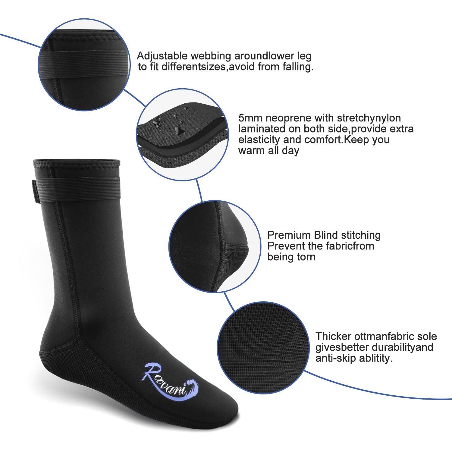 ravani 5mm Neoprene Wading Socks,Dive Socks Men Women,Ottman Fabric Sole Provides Extra Durability,Raised Threads Offer Strong Anti-Skid Ability,Wetsuit Boots for Surfing,Diving, Water Socks…