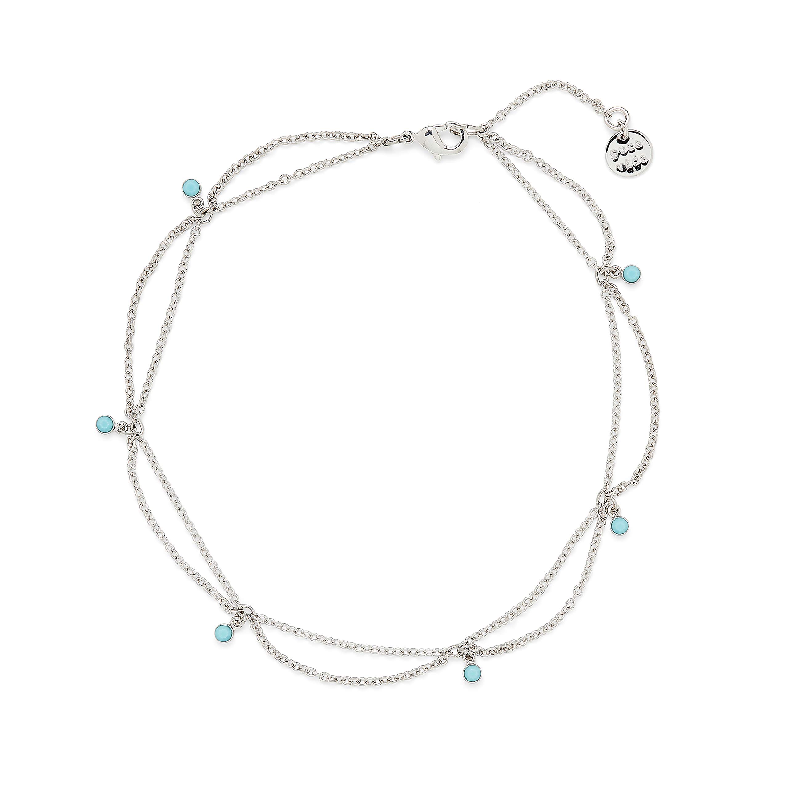 Pura Vida Silver Bondi Anklet - Adjustable Band, Rhodium Plating, Brass Base - Brand Charm