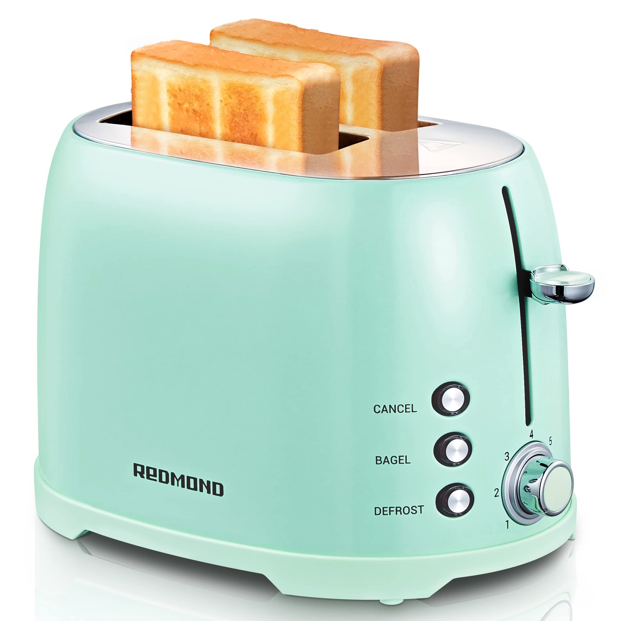 REDMOND Toaster 2 Slice, Retro Orange Stainless Steel Compact Bagel Toaster with 1.5β Extra Wide Slots, 7 Bread Shade Settings for Breakfast, 800W Tangerine
