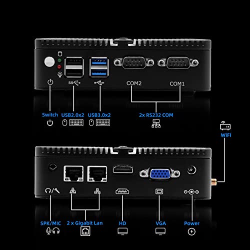Mini Industrial PC, Windows 10 Pro 8GB DDR4 RAM 256GB SSD, Quad-Core Celeron J4125, 4K HD Mini Desktop Computer, Micro PC, HDMI/VGA/2 RJ45 Gigabit Ethernet/Dual Band Wi-Fi/BT 4.0/2RS232 Com port/VESA
