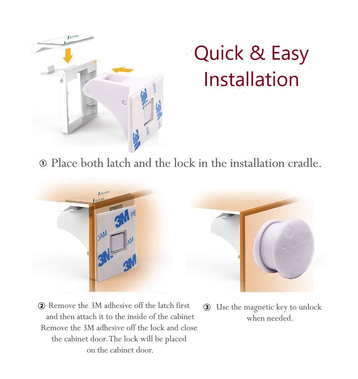 LLeeLaX Magnetic Cabinet Locks | Quick & Easy Installation to Baby & Child Proof Home | No Drills, No Tools required | 12 locks + 2 keys | Bonus 36 Electric outlet covers