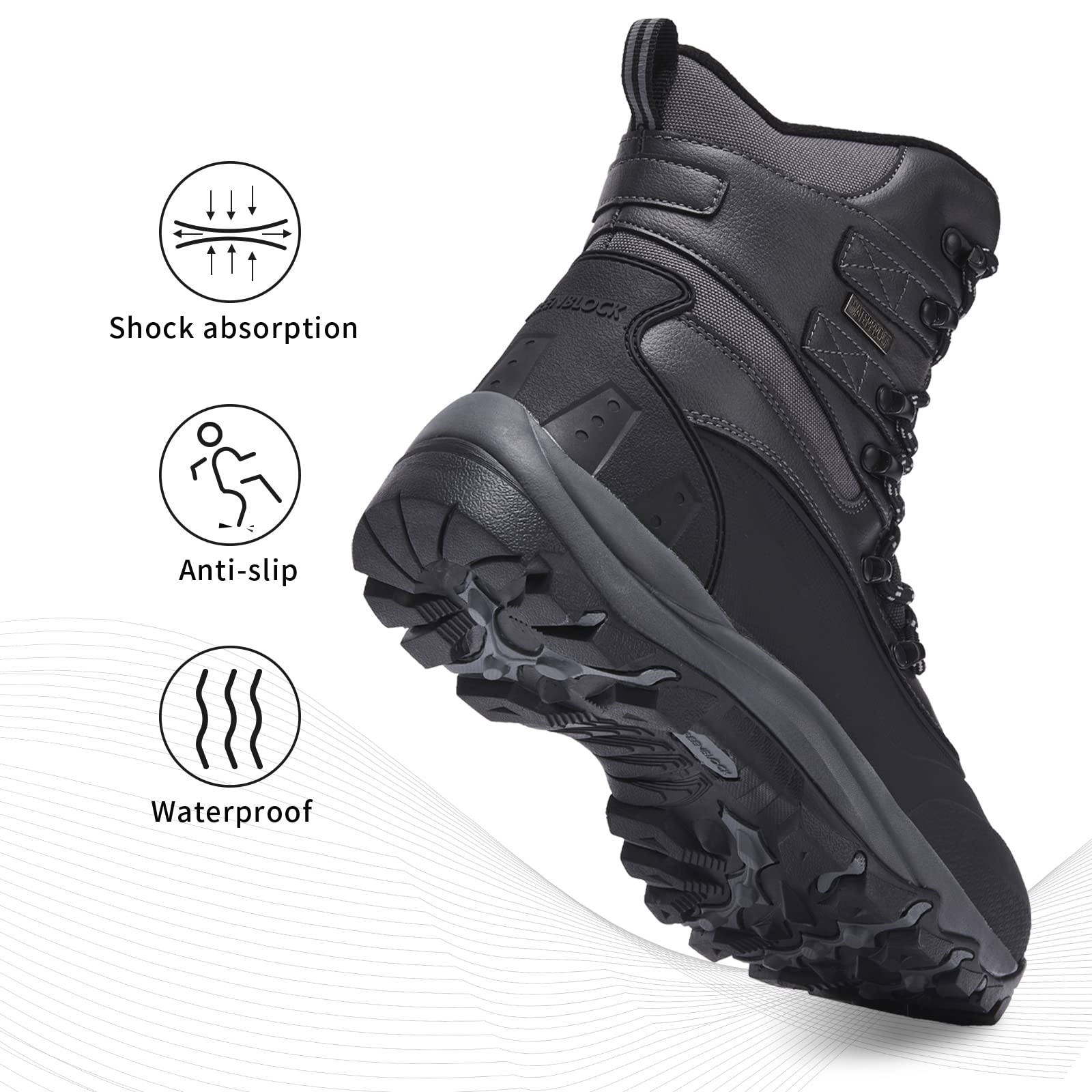 NS Hiking Boots-Men’s Waterproof Lightweight Outdoor Hiking Shoes Black