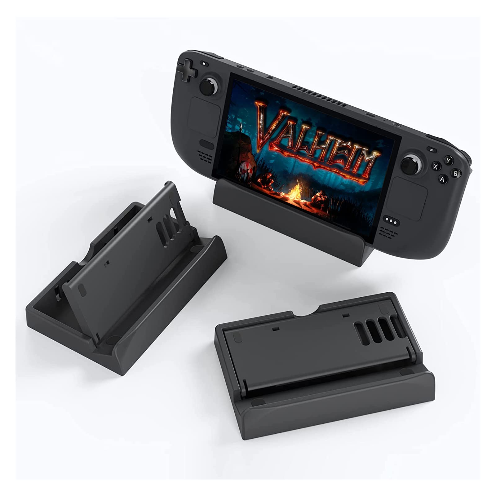 Stand Base for Valve Steam Deck 2021, Switch, Switch Lite, Switch OLED,Tablets and Smartphones, Steam Deck Accessories 3 Angle Level Adjustable Holder Stand, Portable Foldable Non-Slip Bracket - Black