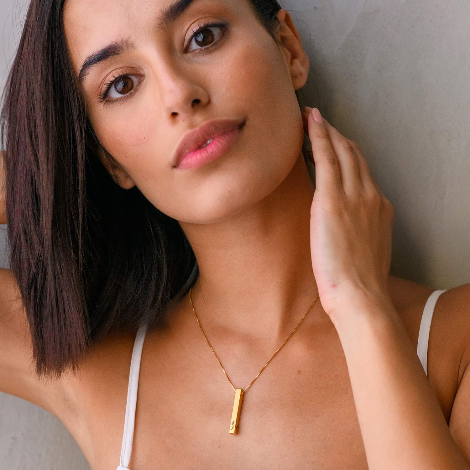 MYKA Personalized Custom 3D Bar Necklace in Matte in Sterling Silver 925 or Gold Plating - Custom Jewelry Christmas Gift for Her (Gold Vermeil)
