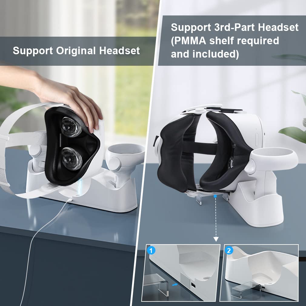 Stand for Oculus Quest 2 Charging Dock Station for Meta Quest 2 Occulusquest2 Accessories for Oculus Quest 2 Charger Supports 3rd Party Strap, 3 LED Indicators, 2 Rechargeable Batteries,USB-C Cable