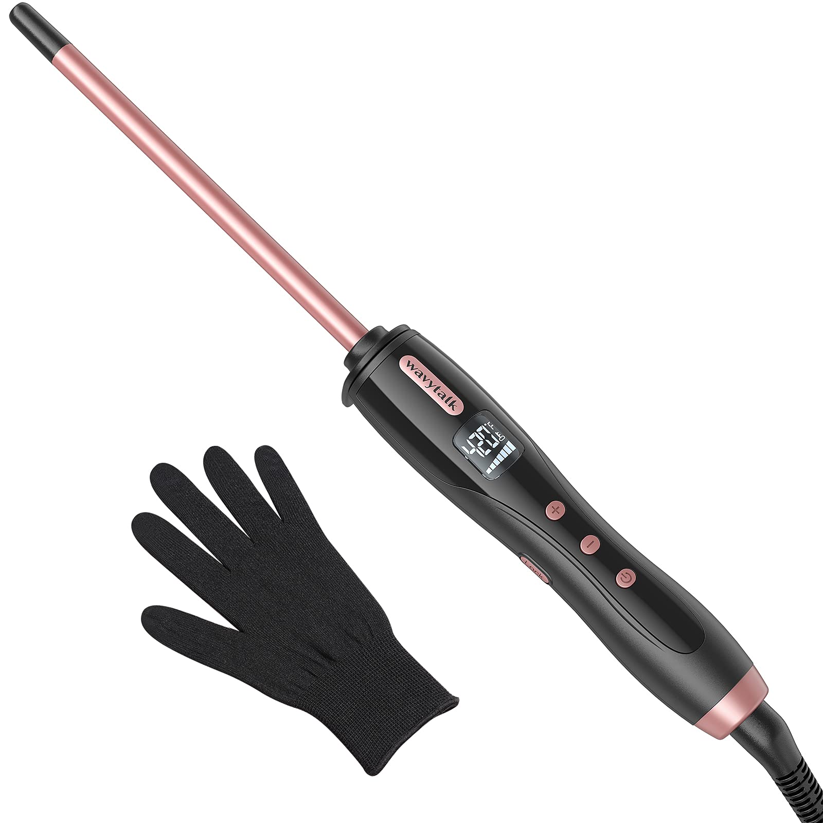Wavytalk Small Curling Iron, 3/8 Inch Barrel Ceramic Wand Iron for Short & Long Hair, Skinny with Adjustable Temperature (Rose Pink)