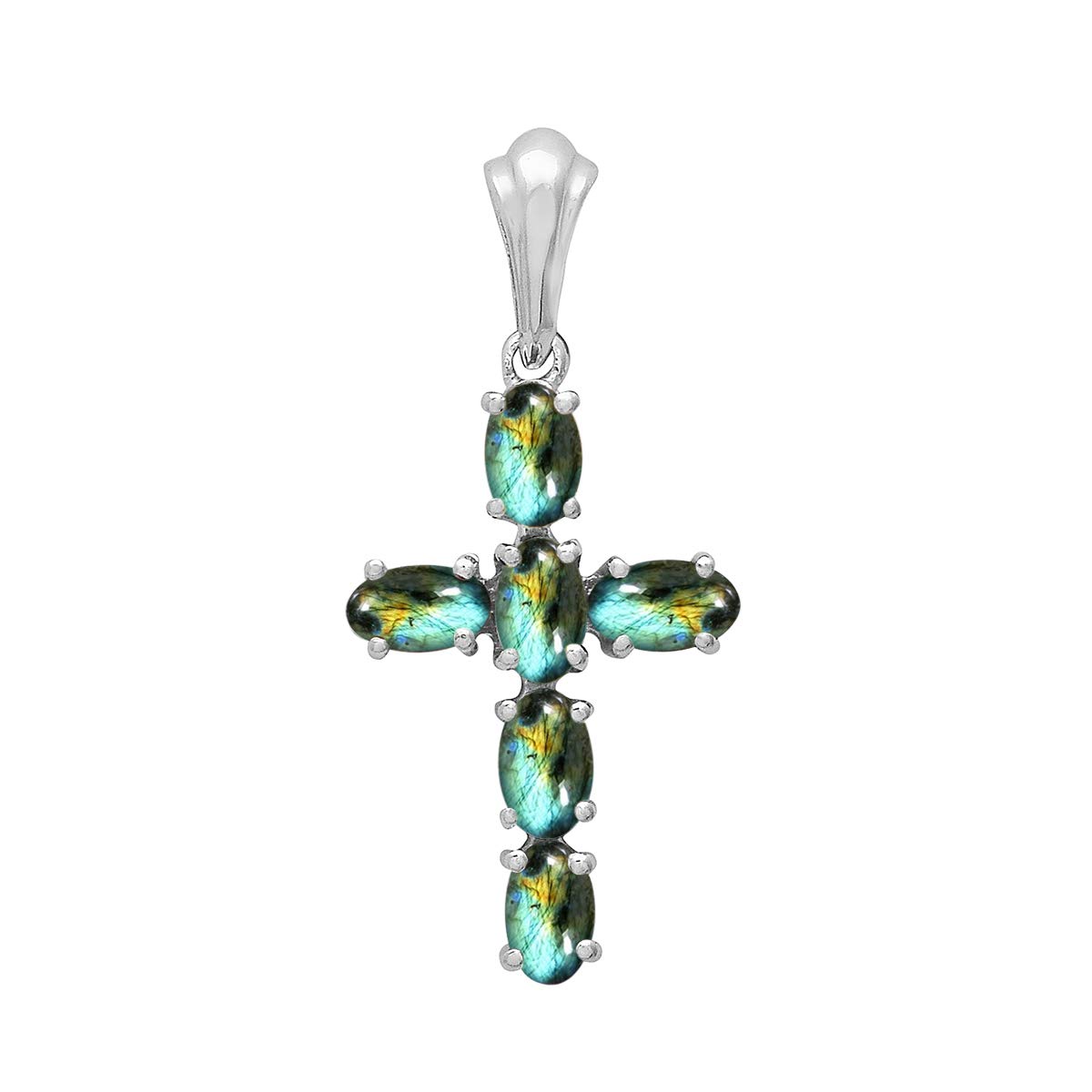 Multi Choice Oval Shape Gemstone 925 Sterling Silver Christmas Cross Religious Pendant Jewelry For Women (labradorite)