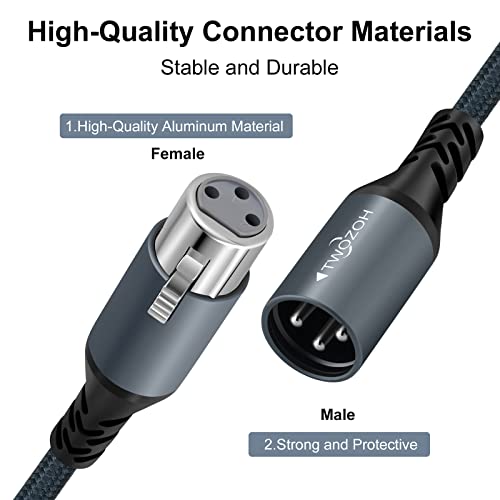 Twozoh XLR Cables 15FT, Braided Balanced 3Pin XLR Male to XLR Female Audio Microphone Cable (Professional/HiFi)