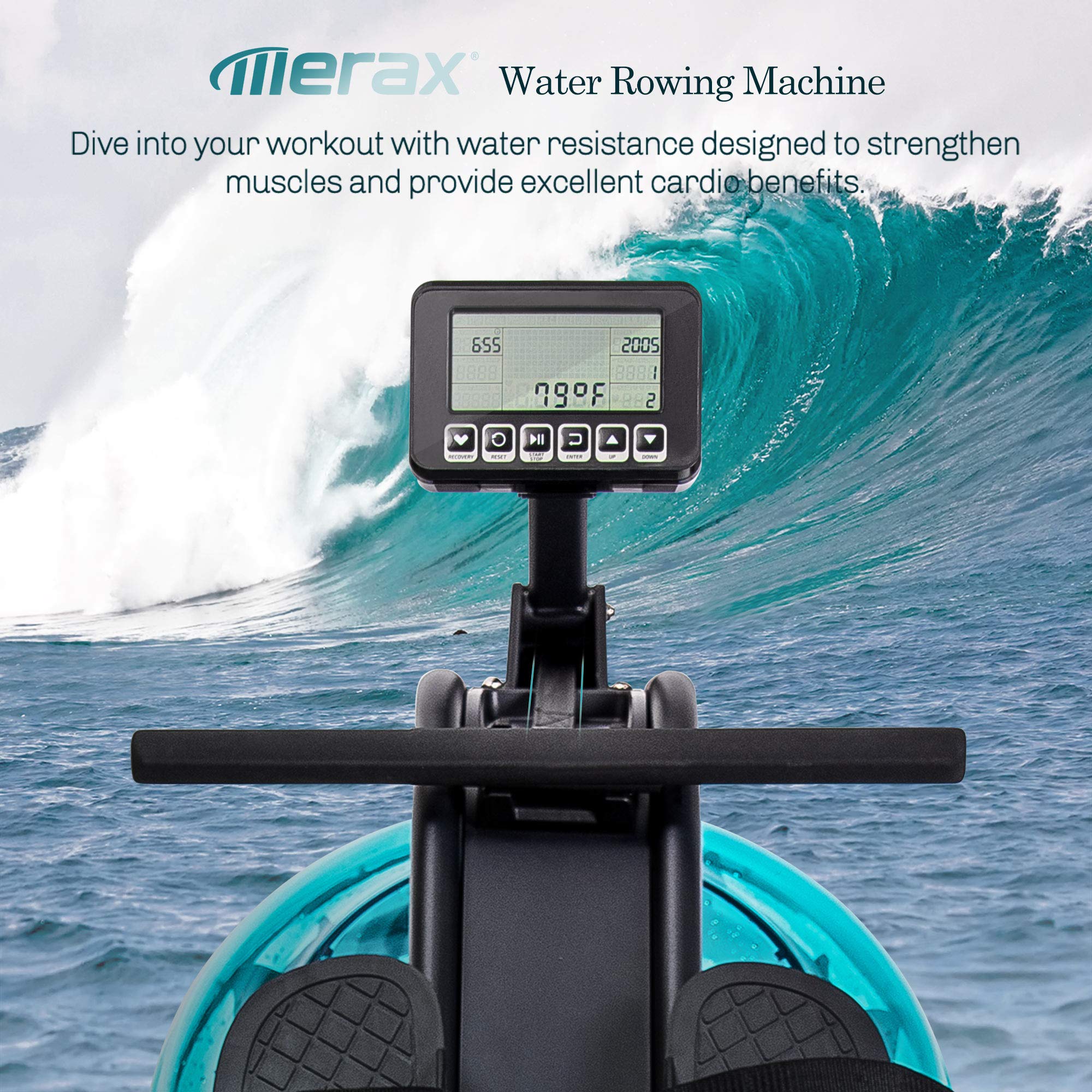 Merax Rowing Machine, Water Rower Machine for Home use, Indoor Cardio Training Exercise Water Resistance Rower with Max 330 lbs Weight Capacity, Aluminum Slide Rail with LCD Monitor