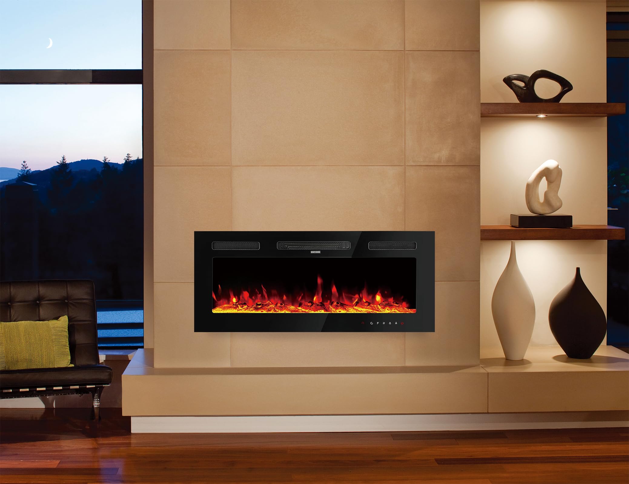 SANHSEHOME Electric Fireplace Inserts 40 Inch Wide Wall Fireplace Electric with Remote Control Electric Fireplace Wall Mounted Recessed with 12 Flame Colors Fake Log & Crystal 1-8h Timer 750W/1500W