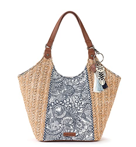 Sakroots Roma Straw Small Shopper, Navy Spirit Desert