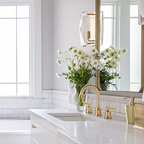WOWOW Gold Bathroom Faucet 3 Hole Bathroom Sink Faucet Widespread Vanity Faucet 2 Handle Brass Basin Faucet with Pop Up Drain 8 Inch Mixer Tap Antique