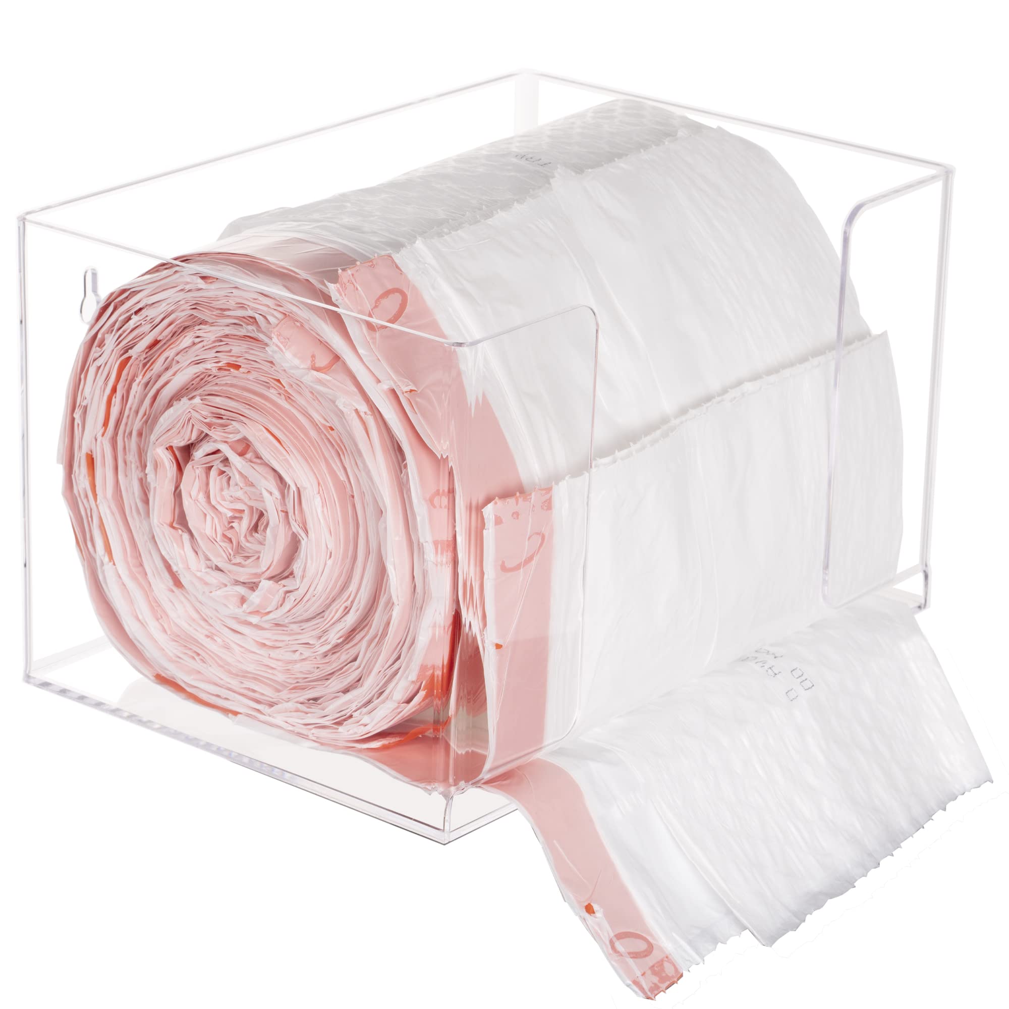 SEANADO Extra Large Trash Bag Dispenser Roll Holder, Wall Mount Acrylic Kitchen Cabinet Organizer Storage Box Holder for Garbage Bag Grocery Plastic Shopping Bag Container (10.4 x 7.5 x 6.3 inches)
