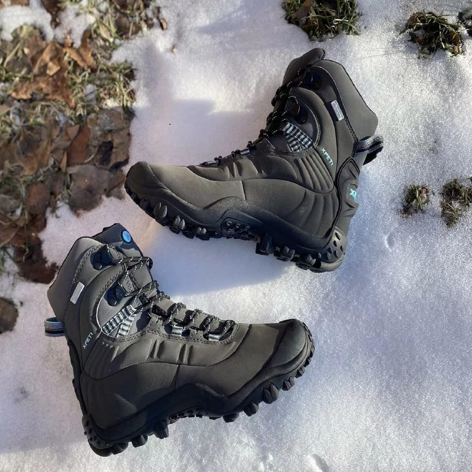 Manfen Women's Hiking Lightweight Waterproof Hunting Ankle Support Boots, Gray/Sky Blue, 8.5