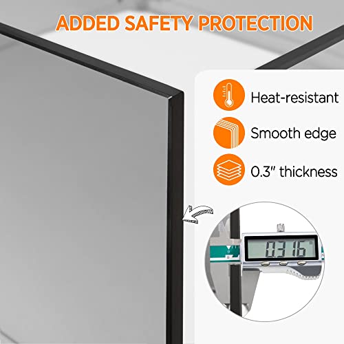 Topeakmart Tempered Glass Wind Guard for Rectangle Fire Pit Table, 23.5 x 7.5 x 6.5 in Wind Guard Fence Fire Table Accessory Shield with Aluminum Alloy Brackets, Thick and Steady, Black/Clear