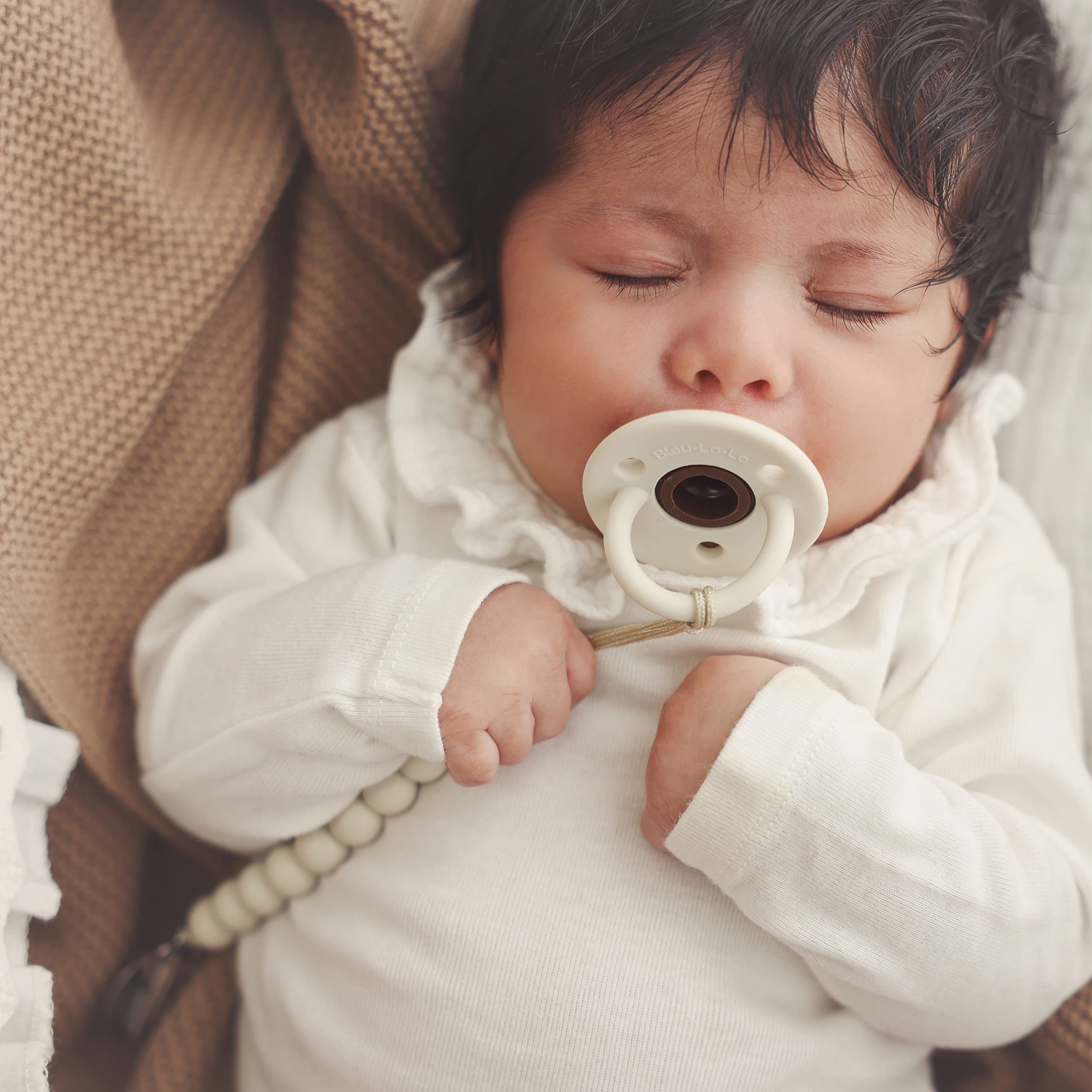 Lulababe Paci with Standard Hospital Nipple - Set of Soft Silicone Two Tone Pacifier for Infants Babies and Toddlers (Stage 1, Mocha + Sugar Swizzle)