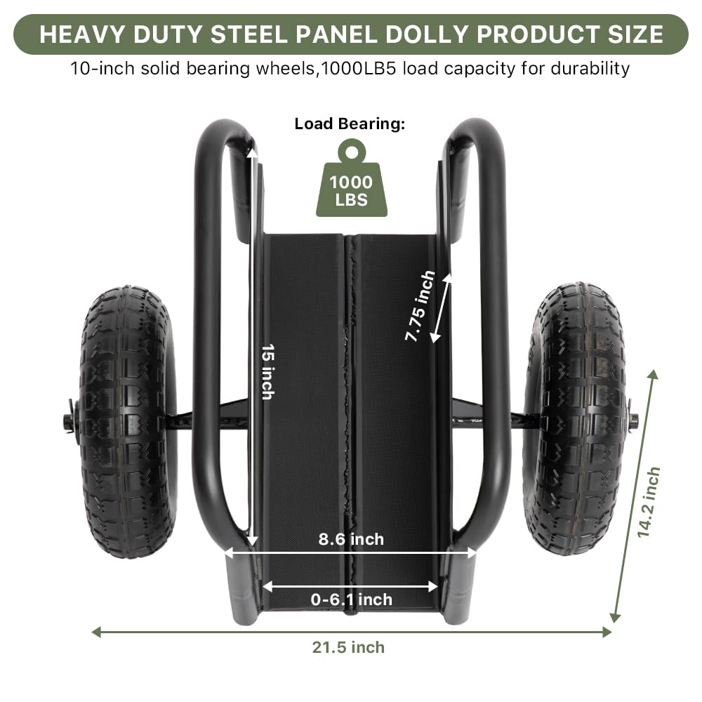 Yeeoy Heavy Duty Panel Dolly, Slab Dolly with Handle, 10" Solid Rubber Tires Wheels,1000LBS Load Capacity All Terrain Moving Cart for Heavy Drywall Sheet & Material Handling