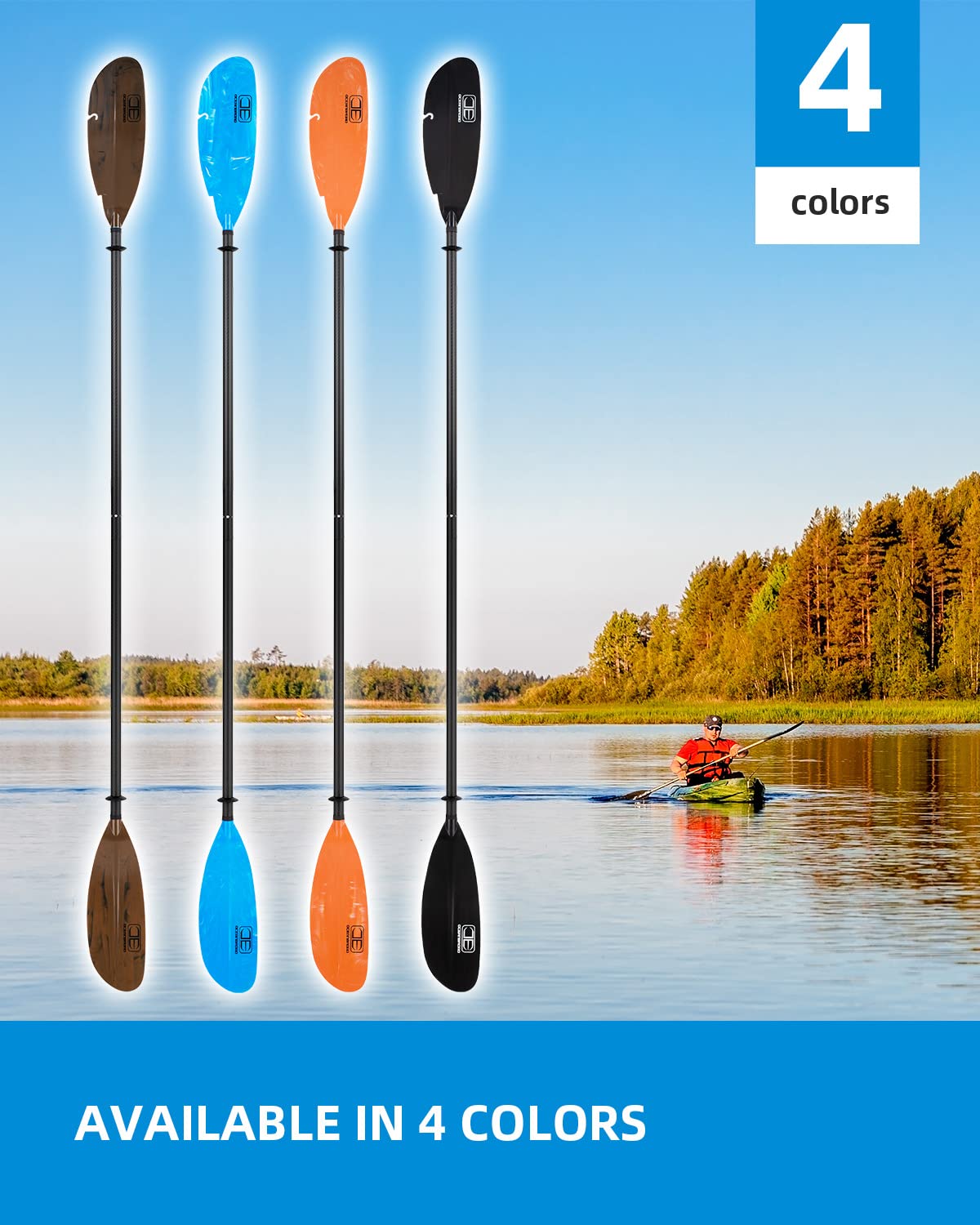 OCEANBROAD 98 Inch / 250CM Fishing Kayak Paddle Alloy Shaft Kayaking Oar with Paddle Leash