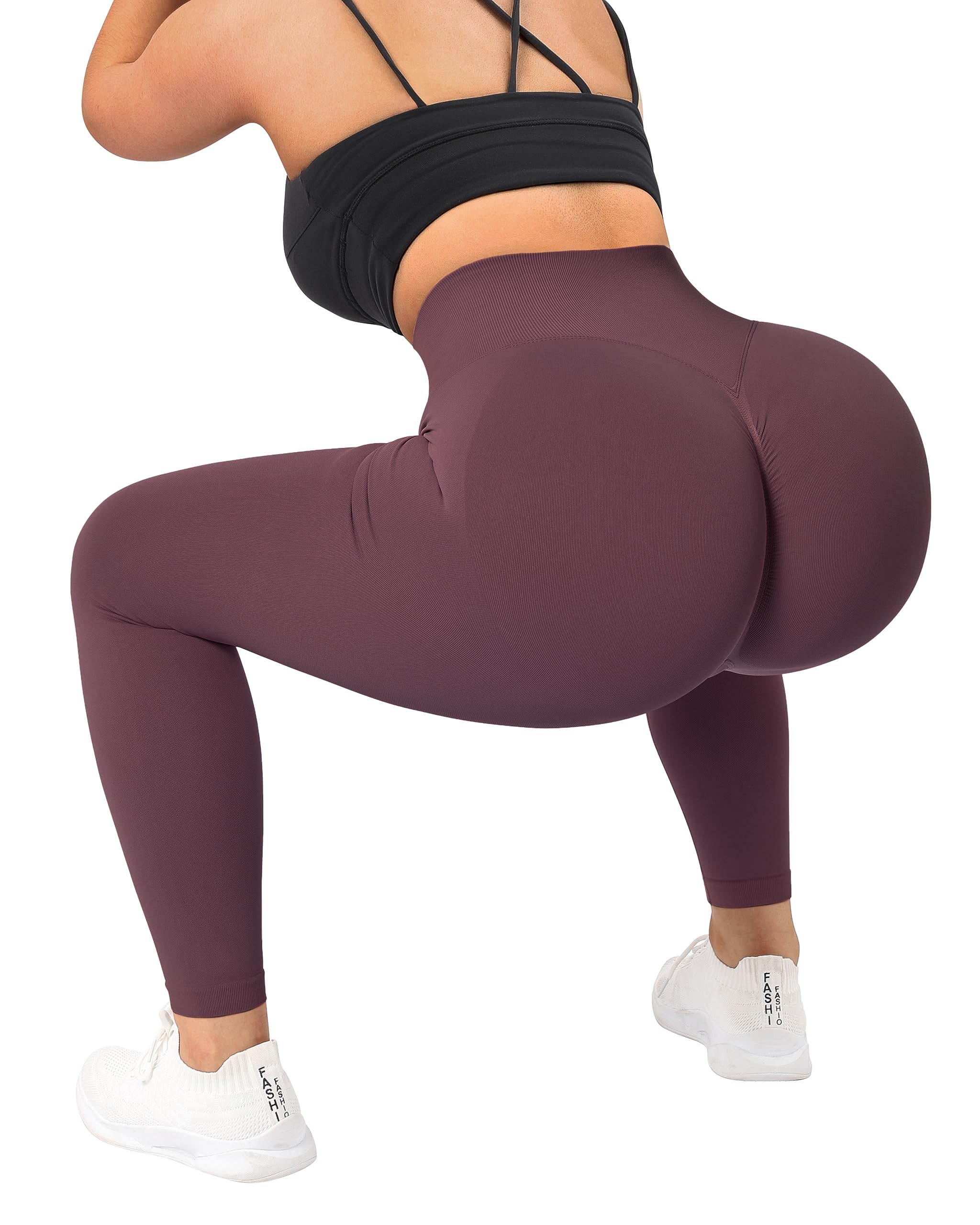 MOSHENGQI Womens Seamless Butt Lift Leggings High Waisted Yoga Pants Ribbed Workout Slimming Tights(Medium,#5 Seamless Black)