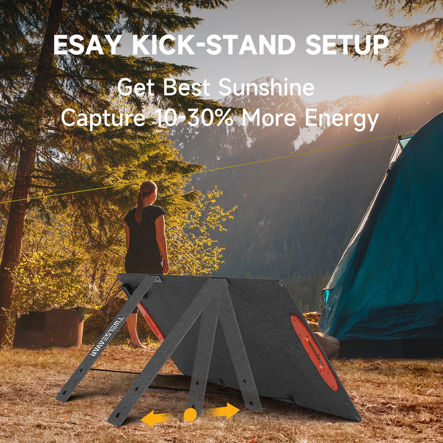 TWELSEAVAN 100W Solar Panel for Jackery/EF/Bluetti/Anker/Goal Zero Power Station, IP68 Waterproof 23.5% Efficiency ETFE Portable Foldable Solar Charger with Adjustable Kickstand for Camping Outdoor