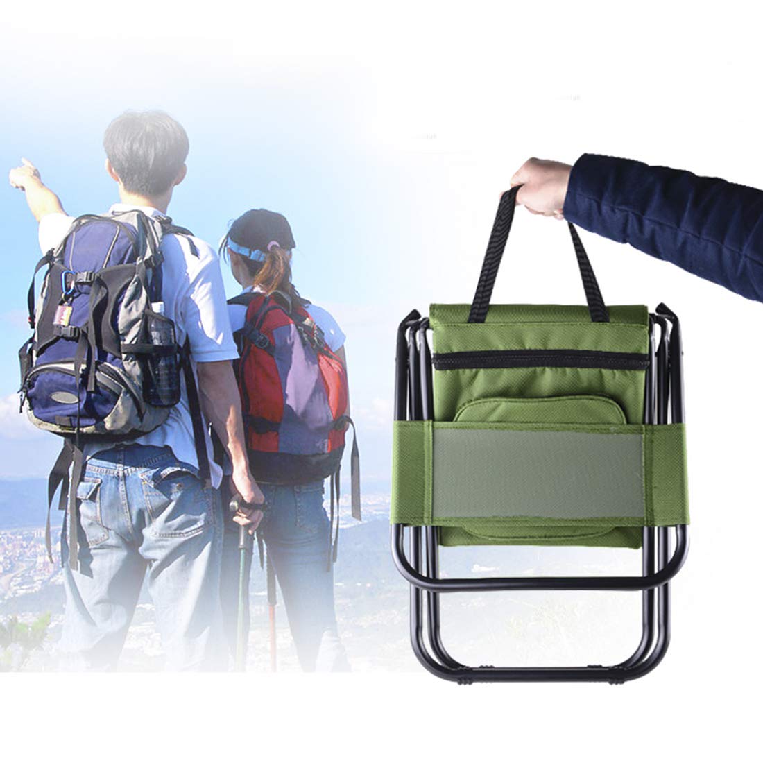 Multifunction 3 in 1 Fishing Backpack Chair Seat with Cooler Bag Compact Folding Hiking Camping Stool Portable Insulated Cooler Picnic Bag Beach Chair Backpack Stool Heavy Duty 330lbs