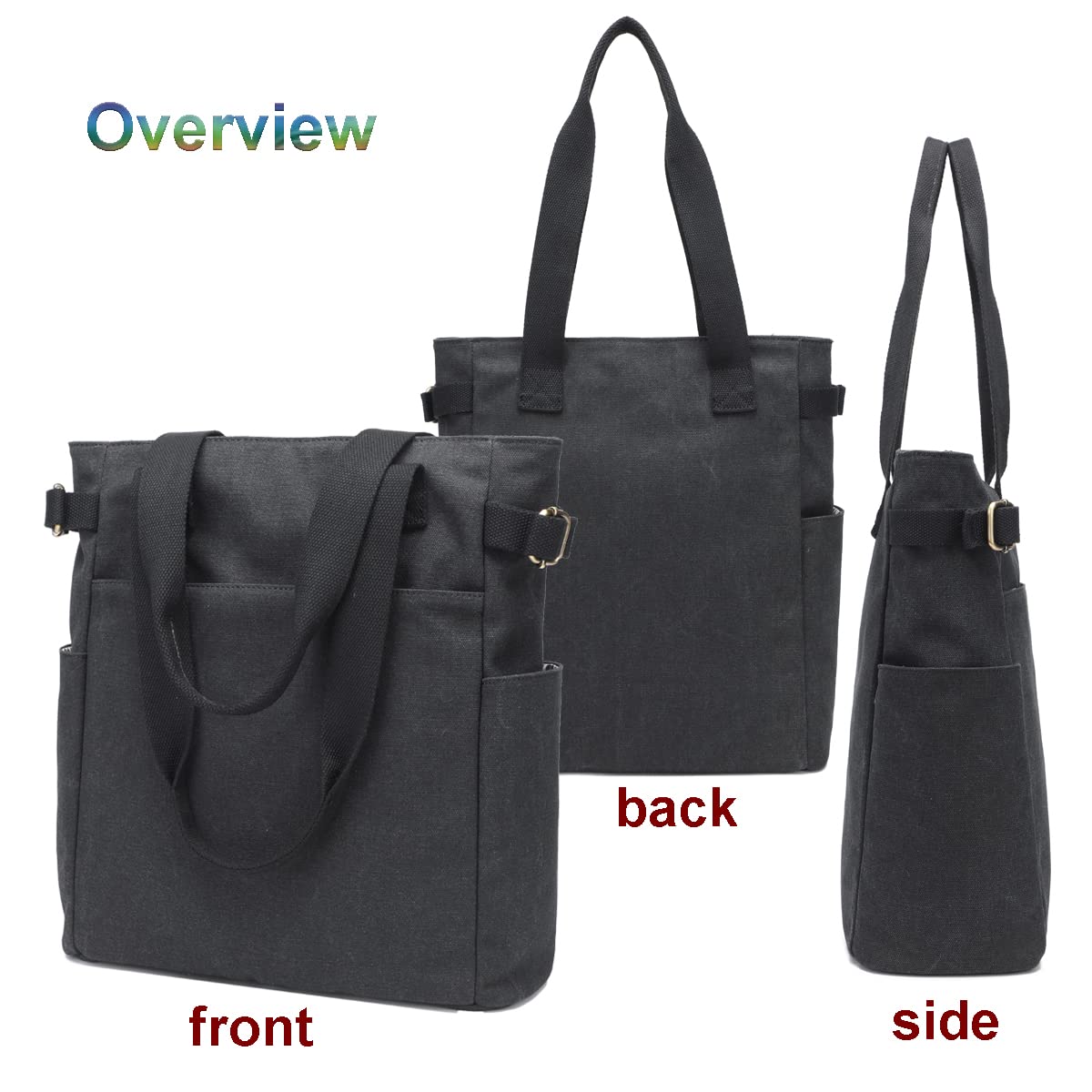Womens Work Tote Bag with Pockets Top Handle Lightweight Shoulder Handbag Satchel, Medium Size, Black