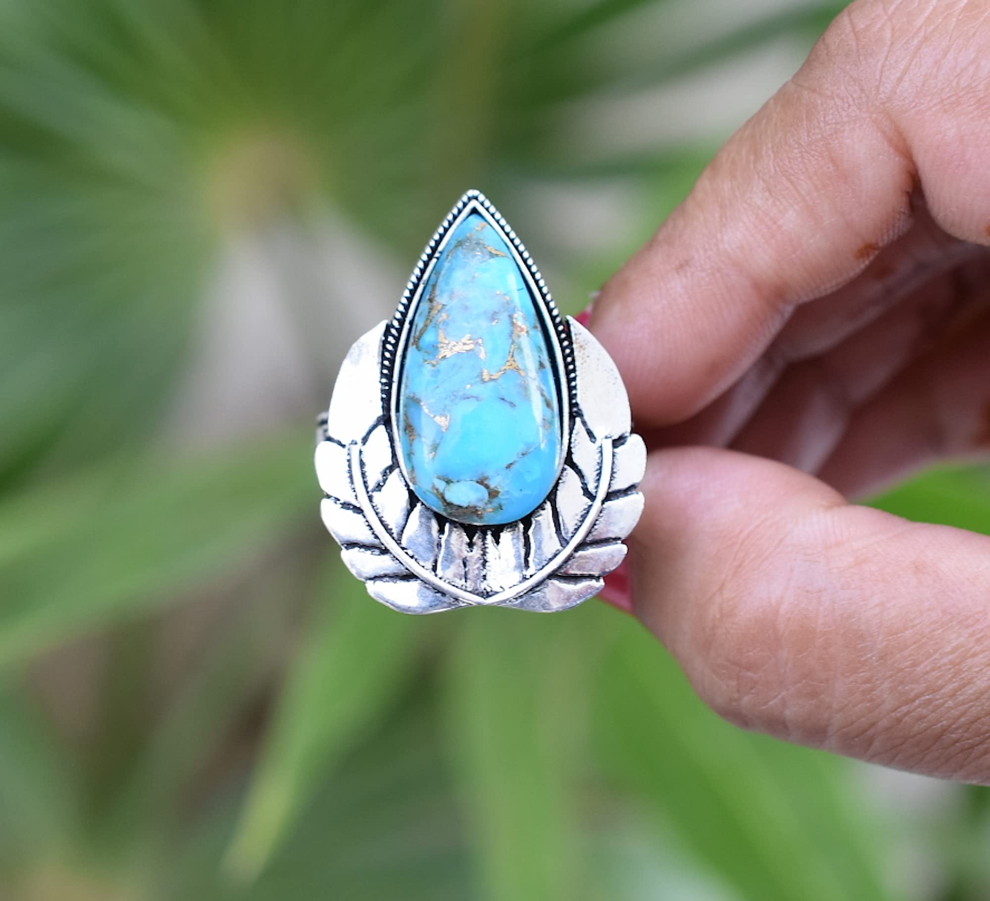 Rekha Gems Blue Copper Turquoise Ring, 925 Sterling Silver Ring, Vintage Ring , Handmade Ring, Birthday Gift, Blue Stone Ring, Boho and Hippie, Ring, Turquoise Ring, Turquoise Jewelry- BTQ-29 (8.50 US)