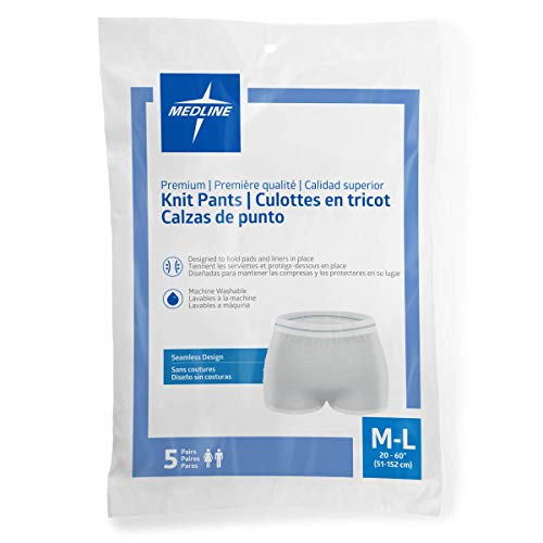 Medline Premium Knit Incontinence Underpants, Medium/Large, 20 to 60", 5 Count (Pack of 20)