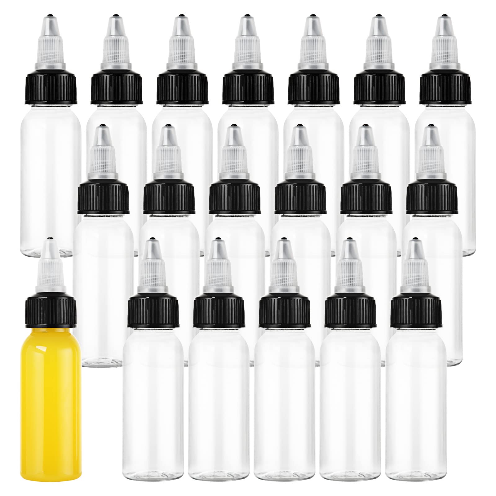ZOFORTY 60 Pack 1oz Boston Dispensing Bottles Plastic Squeeze Bottles with Twist Top Cap Round HDPE Bottles for Crafts, Liquids, Inks, Kitchen, Household