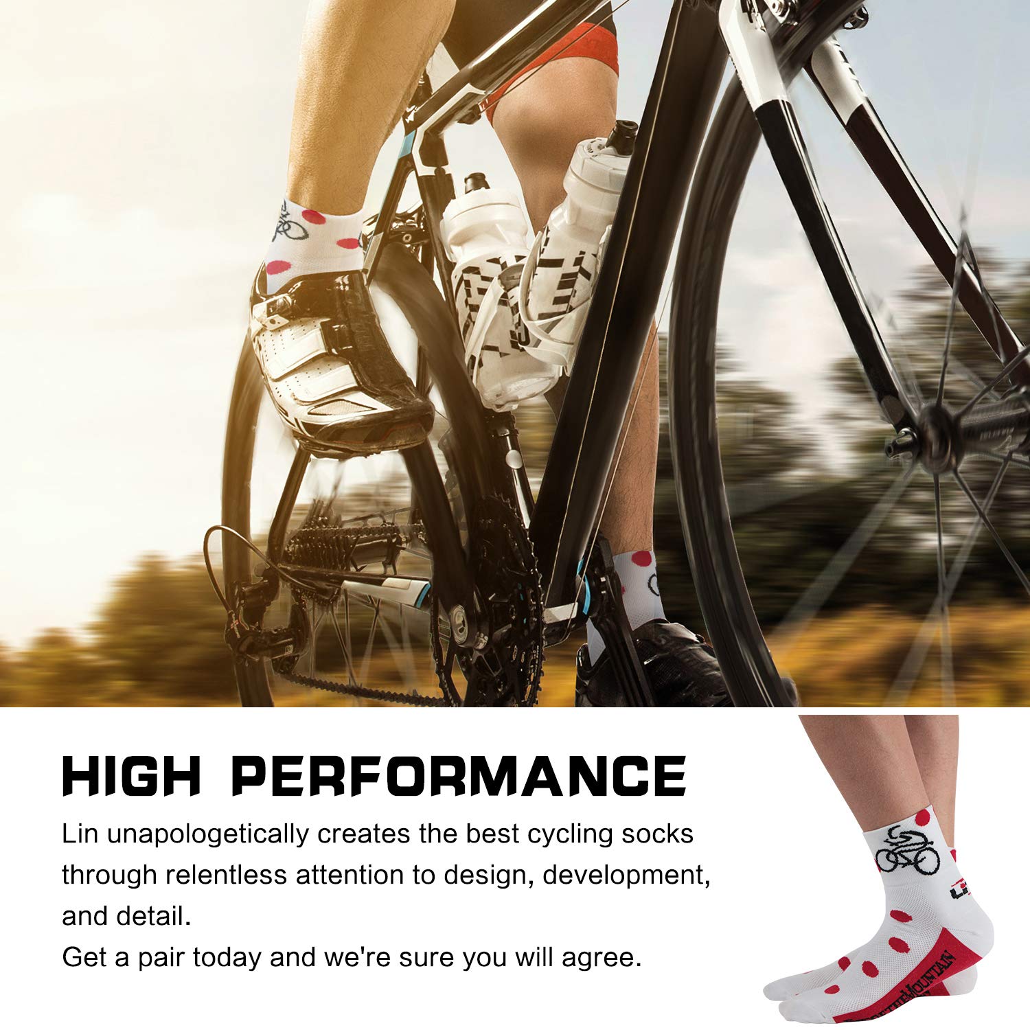 LIN 7 Pack Cycling Socks CoolMax Ankle Bike Socks Cool Funny Bicycle Socks Men and Women (L(10-13), Mixed)