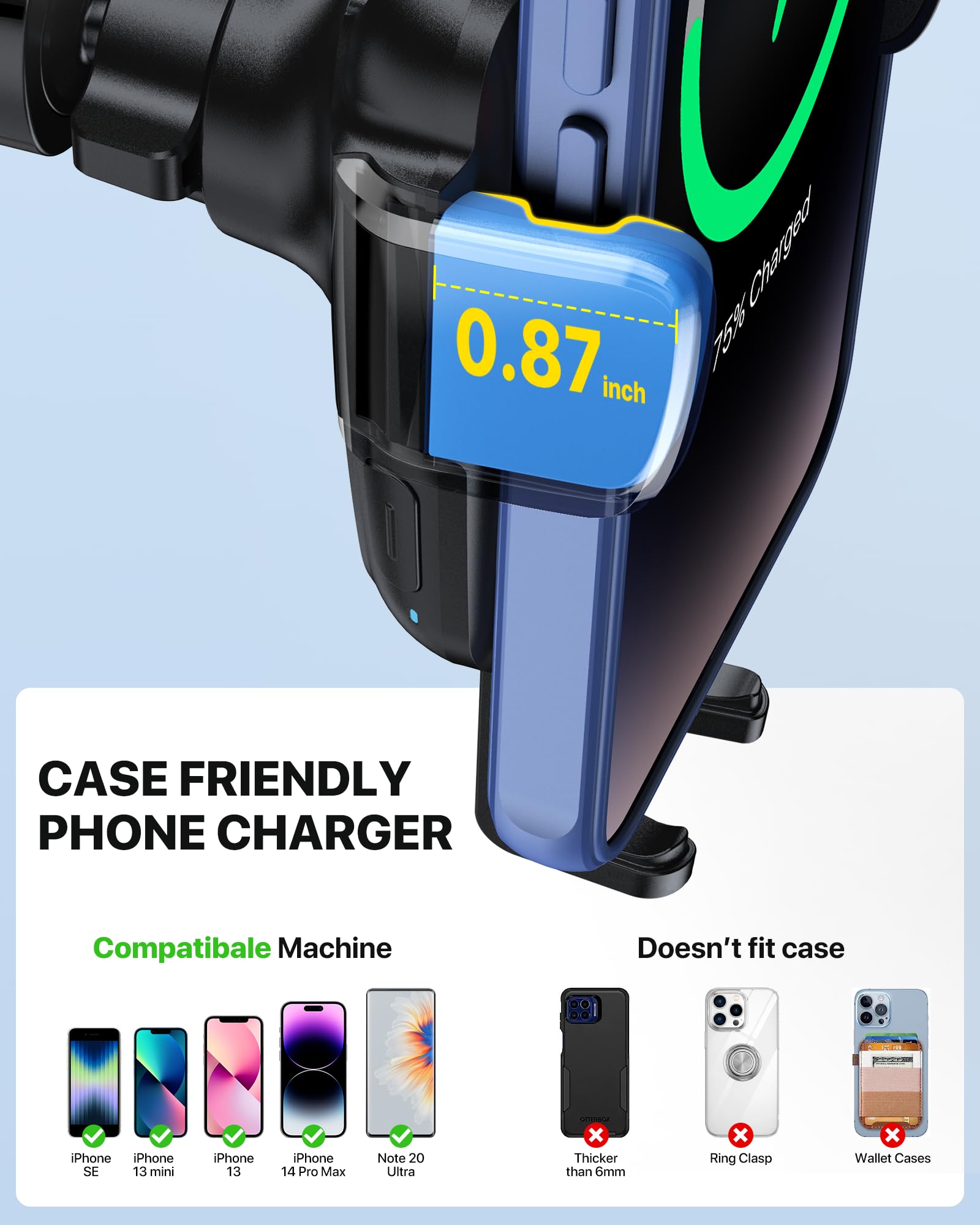 Puretor 2in1 Wireless Car Charger, 15W Qi-Enabled Fast Charging Car Phone Holder, Wireless Charger for iPhone 14 13 12 Pro Max, Samsung Glaxy S21, S20, S10+, S9+, etc