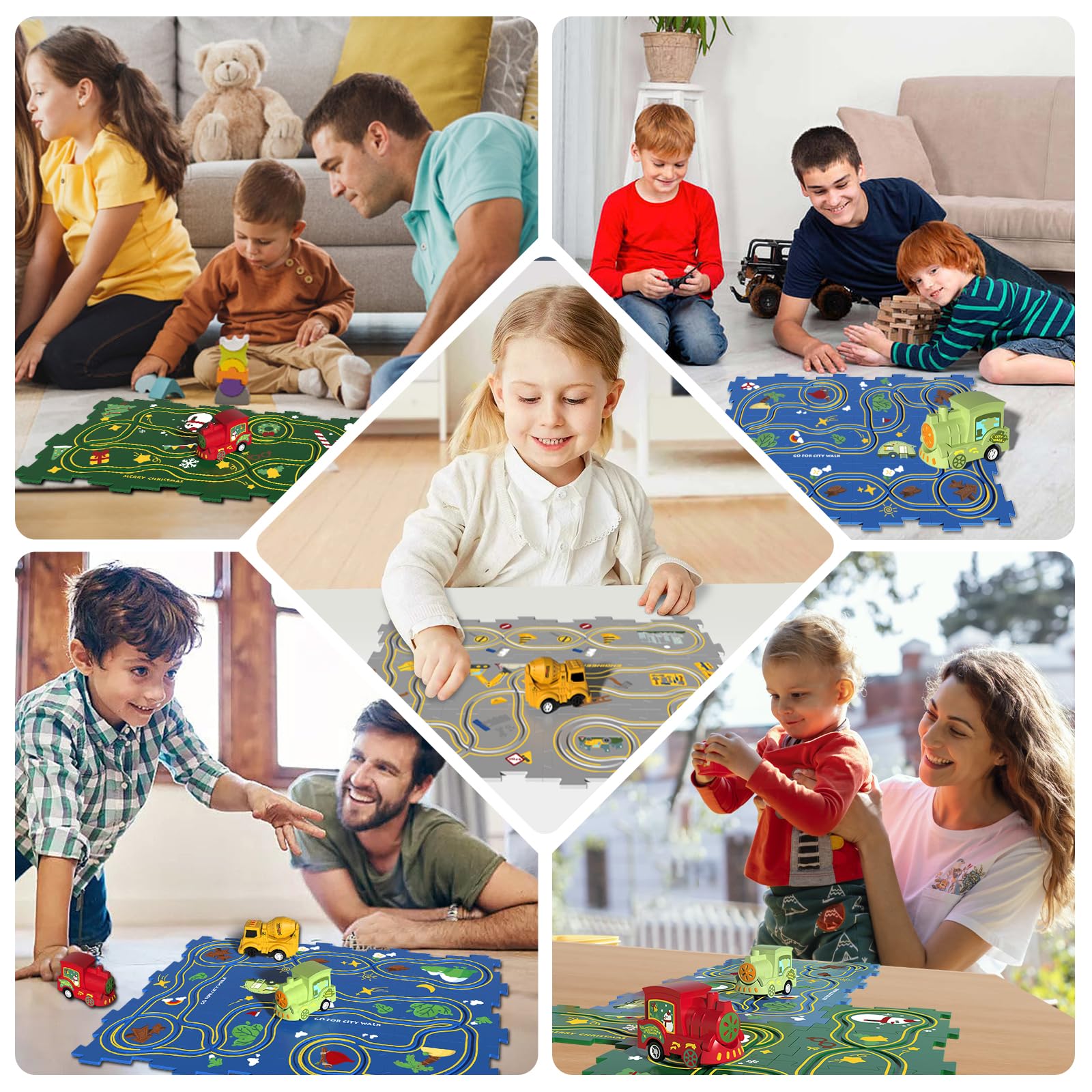 NULAOBA Children's Educational Puzzle Track Cars Play Set with Vehicles DIY Assembling Rail Car Puzzle Fun Learning Toy for Kid Boy Girl(Christmas 13pcs)
