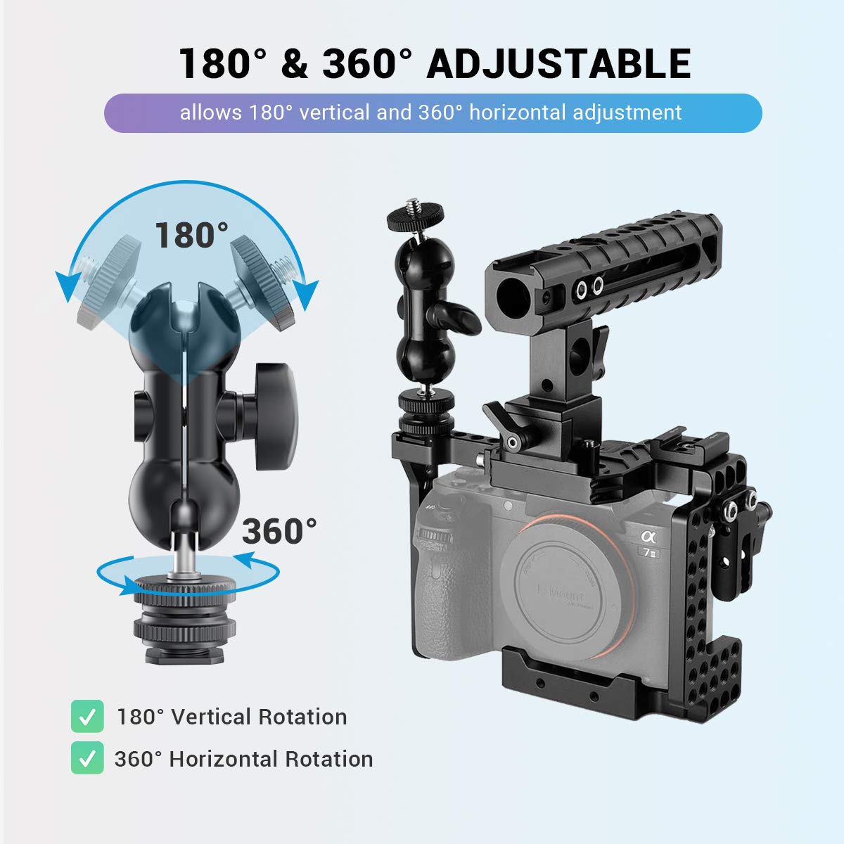 MOSHUSO Ballhead Ball Head Mount w/Cold Shoe Adapter 1/4" Screw, for Field Monitor Microphone LED Light, for Small Camera, Pack of 2