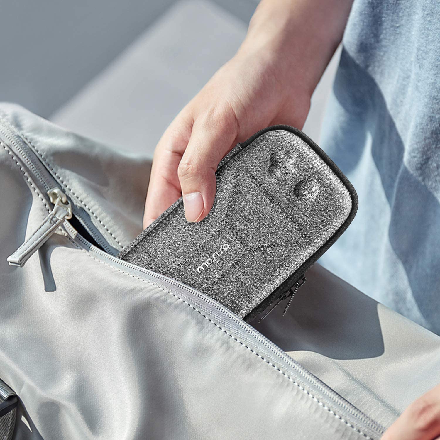 MOSISO Carrying Case Compatible with Nintendo Switch Lite 2019, Portable EVA Hard Shell Cover Protective Case with Handle Travel Organizer Storage with 8 Game Cartridges, Gray