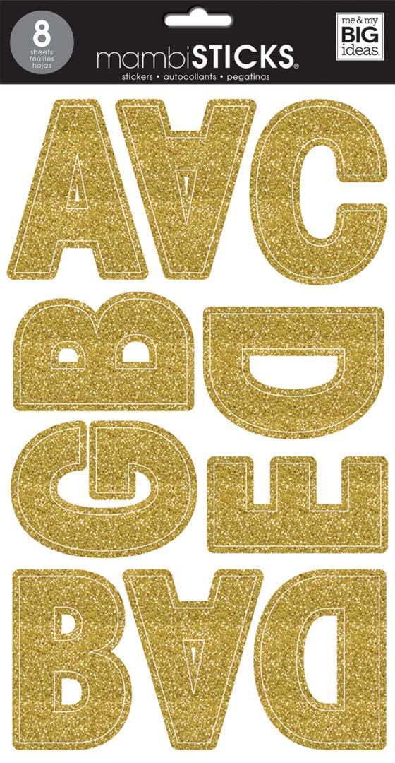 me & my BIG ideas mambiSTICKS Themed Stickers - The Happy Planner Scrapbooking Supplies - Upper Case Alphabet - Gold Glitter - Perfect for Scrapbooking & Paper Crafts - 8 Sheets