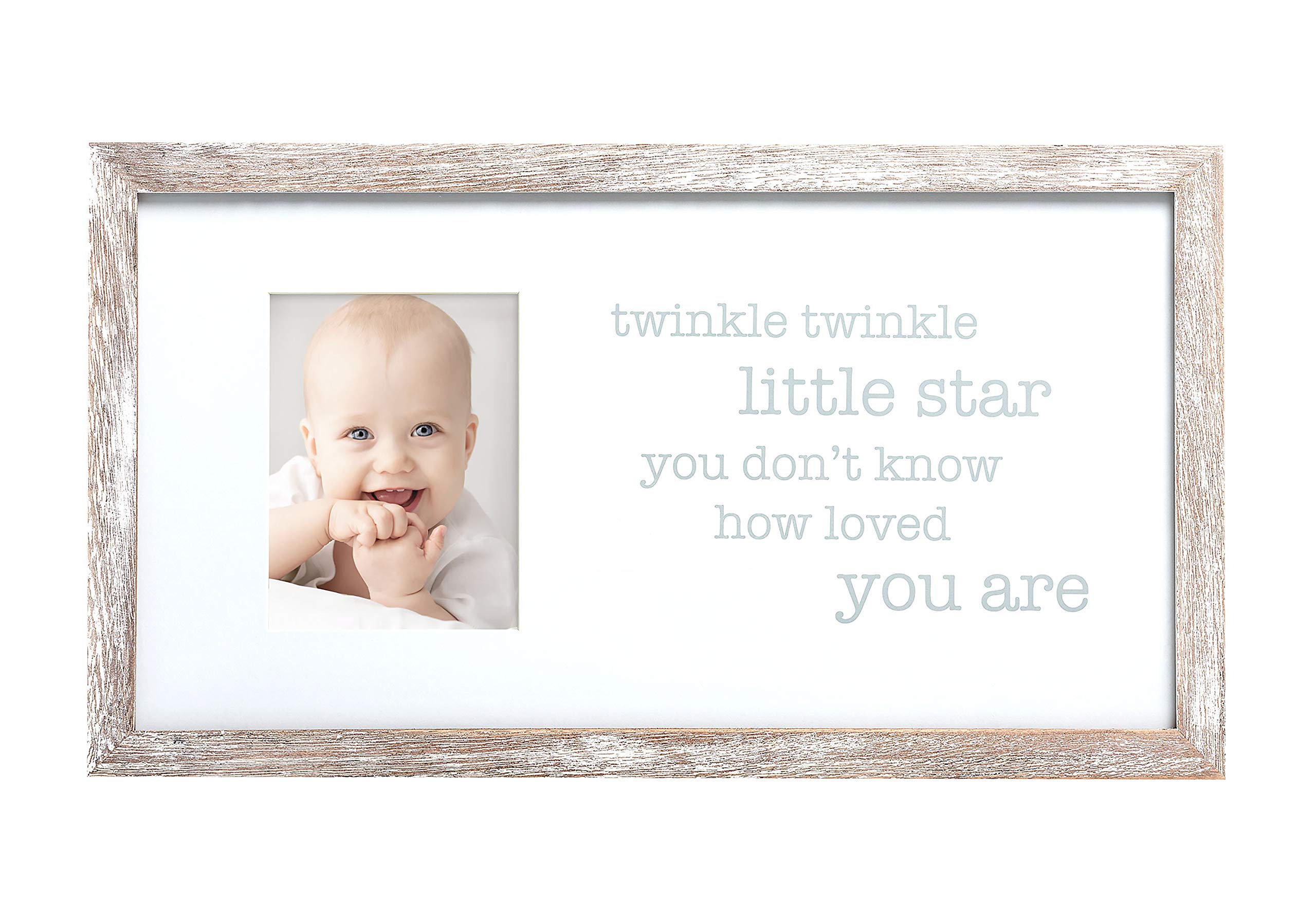 Pearhead Twinkle Twinkle Little Star Wall Photo Frame, Rustic Woodland Nursery Décor, Distressed