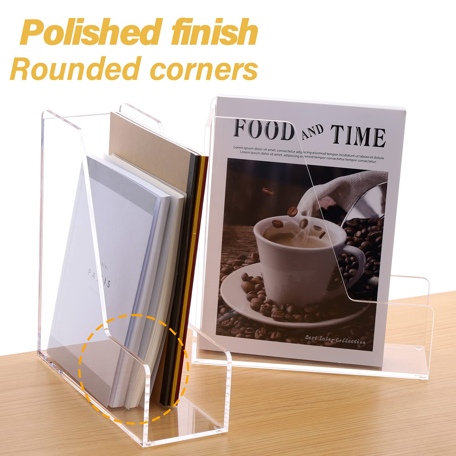 SANRUI Clear Magazine File Holder Vertical File Folder Holder, Acrylic Desk Organizer for File Storage, Book Bin and Office Desk Accessories ,2-Pack Bookshelf for Desk Home Office