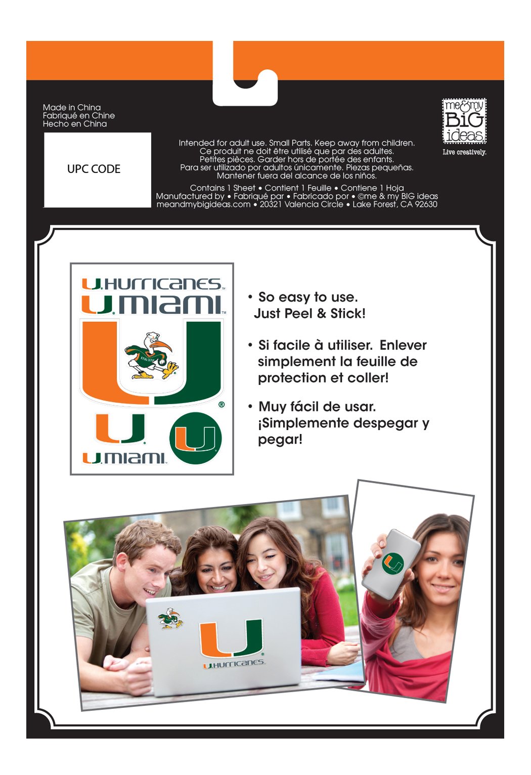 me & my BIG ideas laptopSTICKS Removable Laptop Stickers, Miami Hurricanes