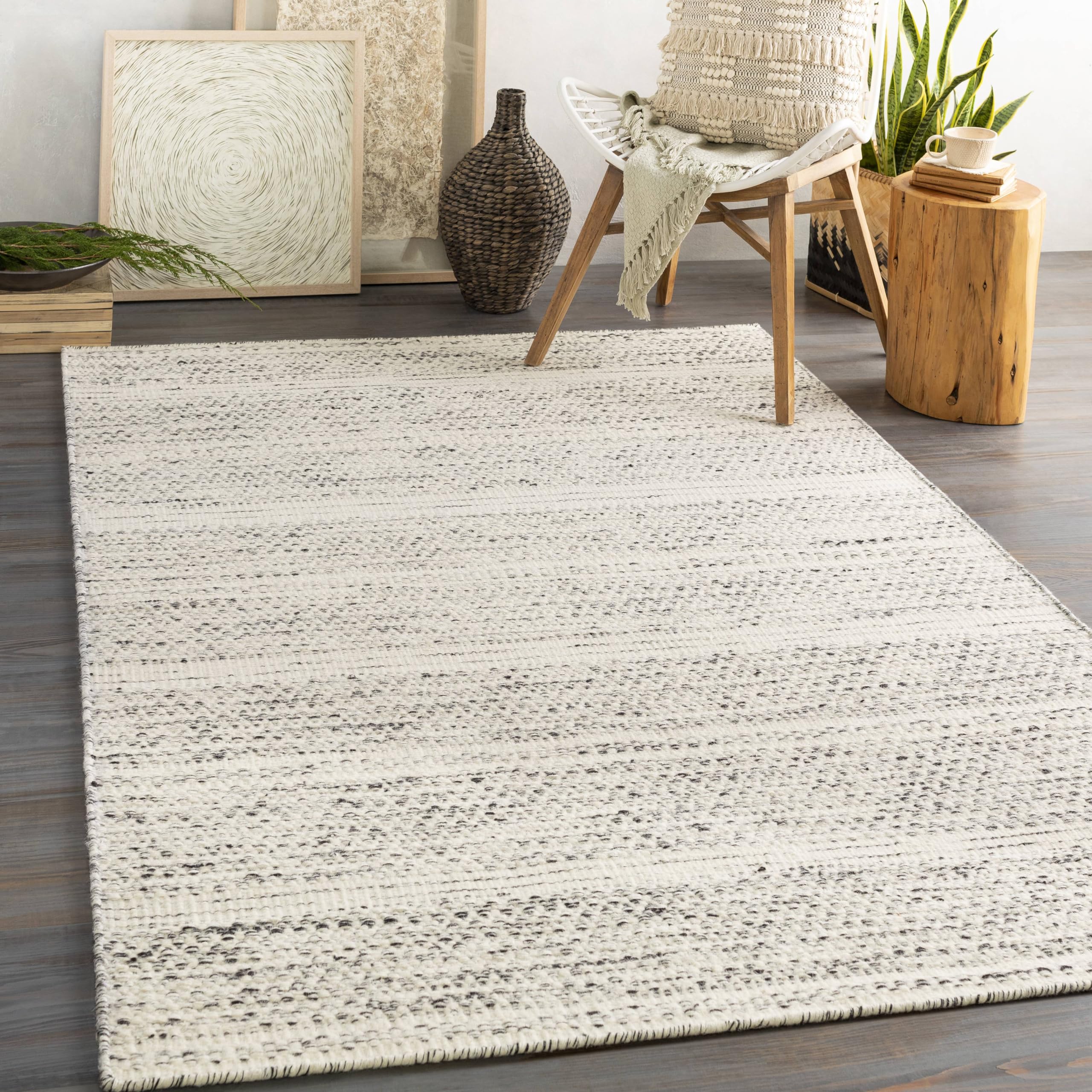 Mark&Day Wool Rugs, 5x7 Marie Global Cream Area Rug, White Black Carpet for Living Room, Bedroom or Kitchen (5' x 7'6")
