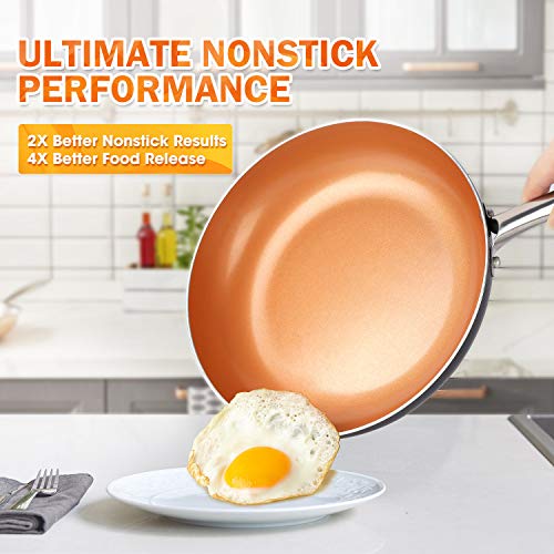 MICHELANGELO Copper Cookware Set 5 Piece, Ultra Nonstick Pots and Pans Copper with Ceramic Interior, Copper Nonstick Cookware Set, Ceramic Pot and Pans Set, Copper Pots and Pans, Copper Pots Set -5Pcs