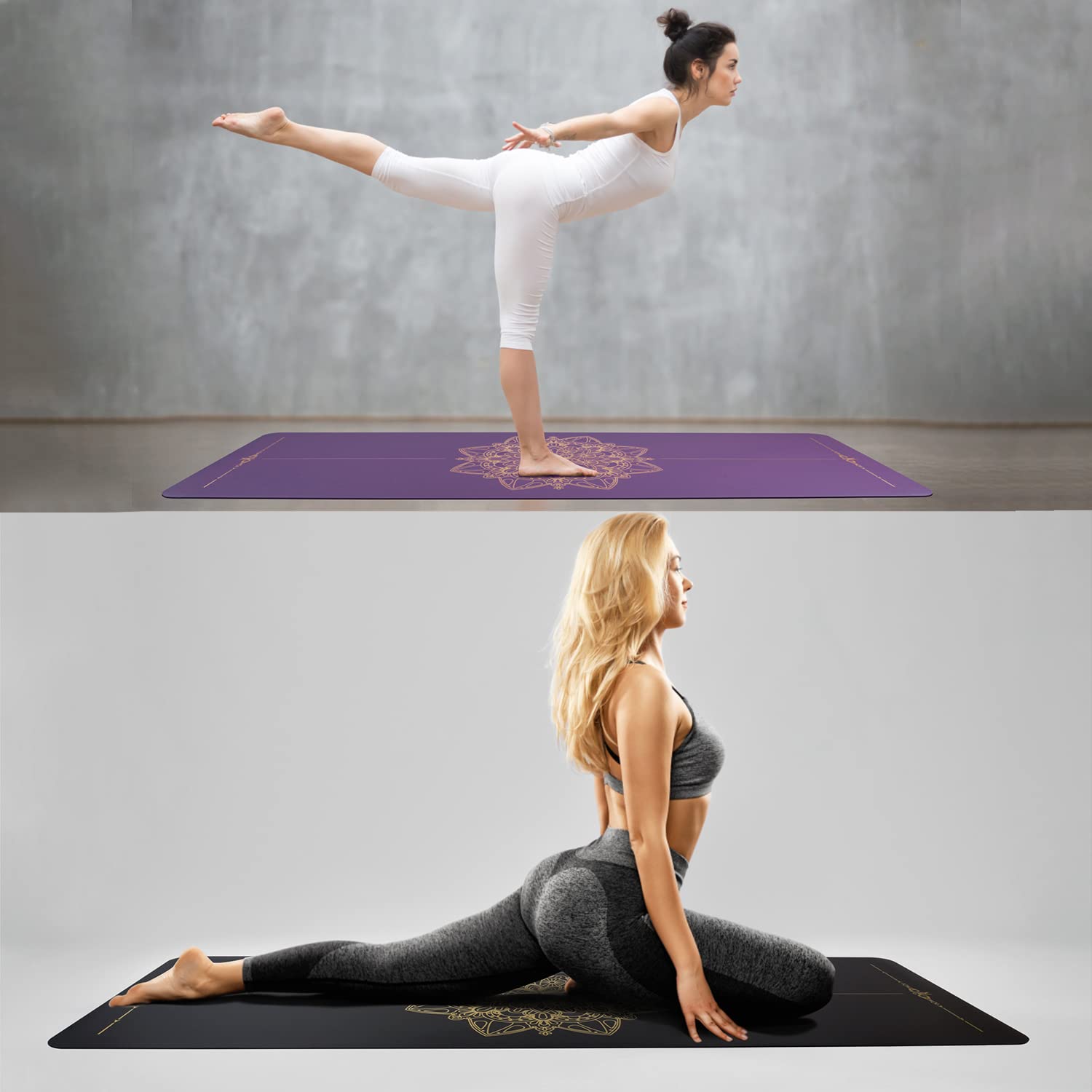 Upneargo Hot Yoga Mat Non Slip, Natural Rubber Base And Top Eco-Polyurethane Surface,Ultimate Grip Performance,Extra Large Size Exercise Mat For Hot Yoga, Pilates & Stretching, Free Carry Strap