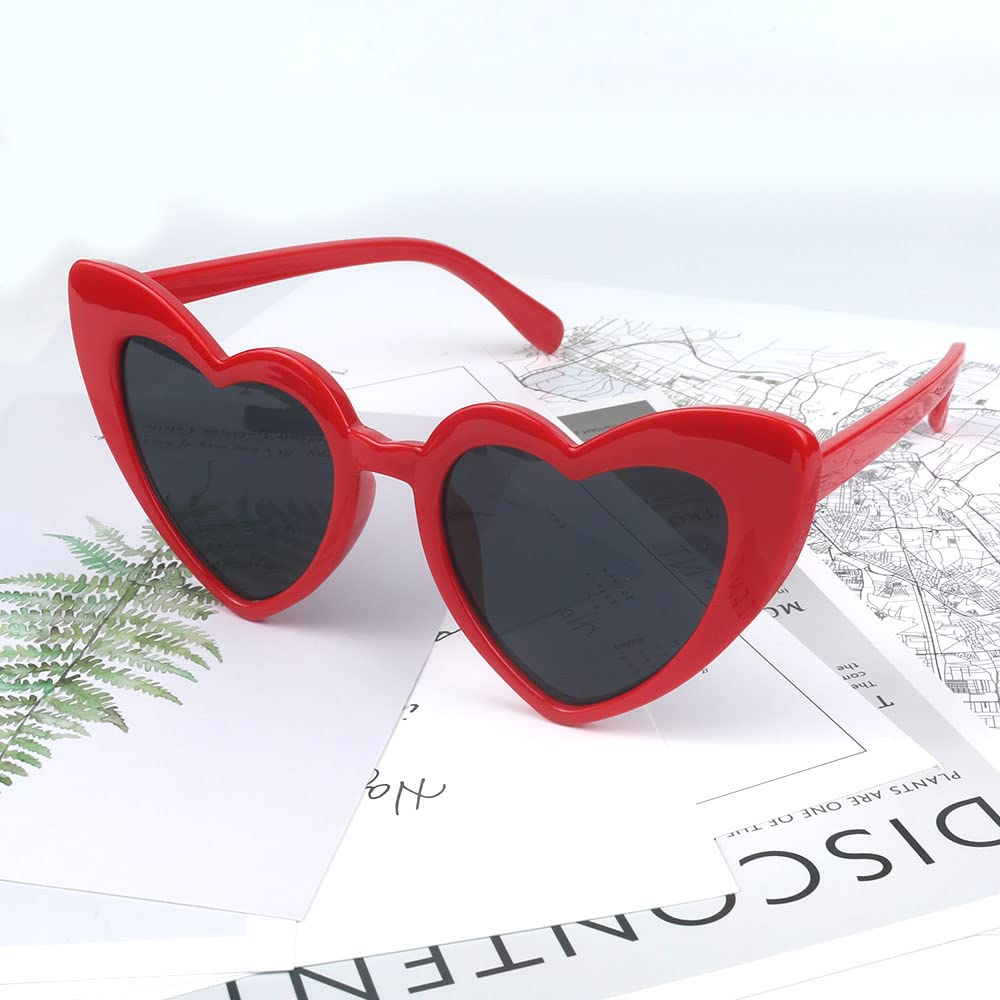 YooThink Heart Shaped Sunglasses for Women,Vintage Cat Eye Mod Style Retro Kurt Cobain Glasses (Red)