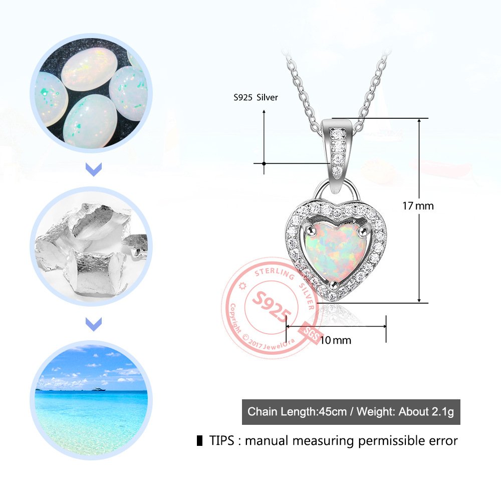 Lam Sence Sterling Silver Heart Shape Created Opal Pendant Necklace (6mm Opal Halo Heart)