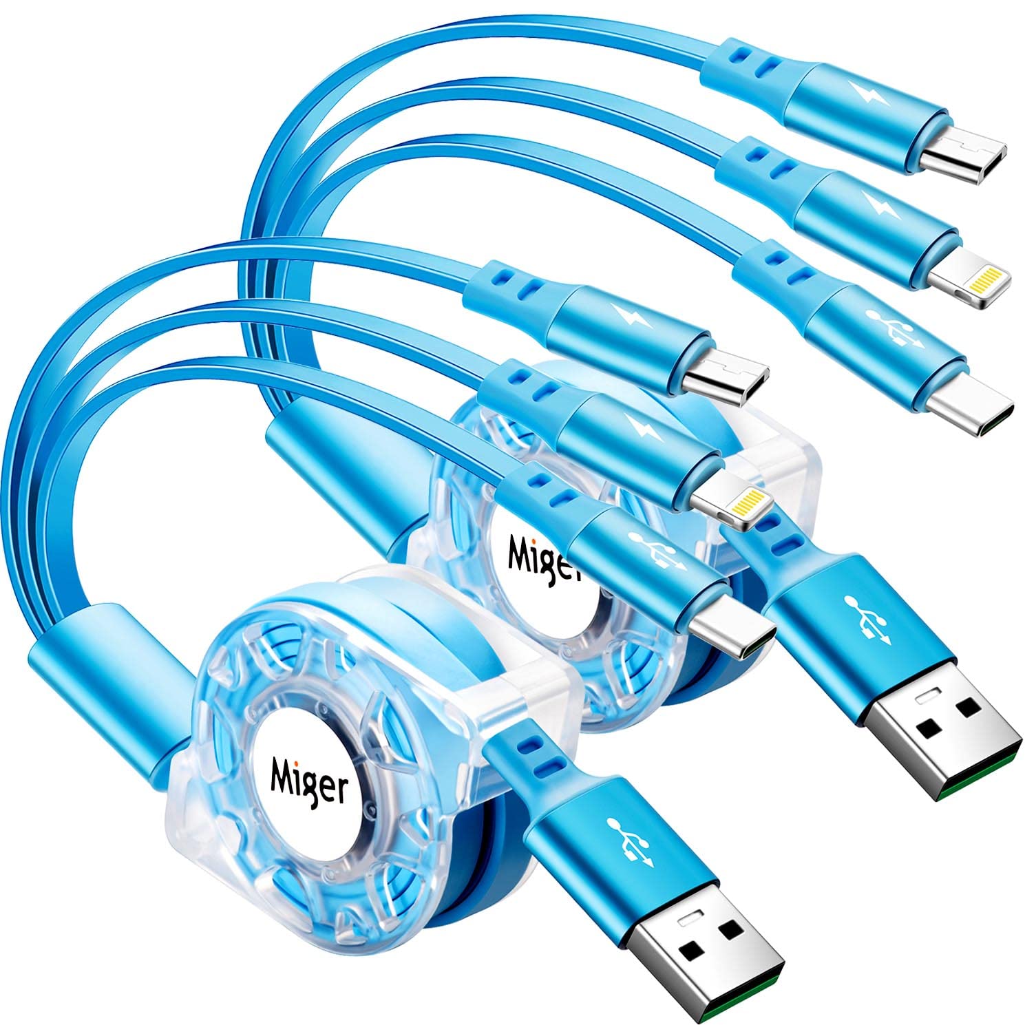 Multi Charging Cable,[2Pack 4FT] Retractable Fast Charging 3 in 1 USB Charger Cable Phone Charger Cord with Lightning/Type C/Micro USB Port for Cell Phones,iPhone,iPad,Samsung Galaxy,PS,Tablet,More