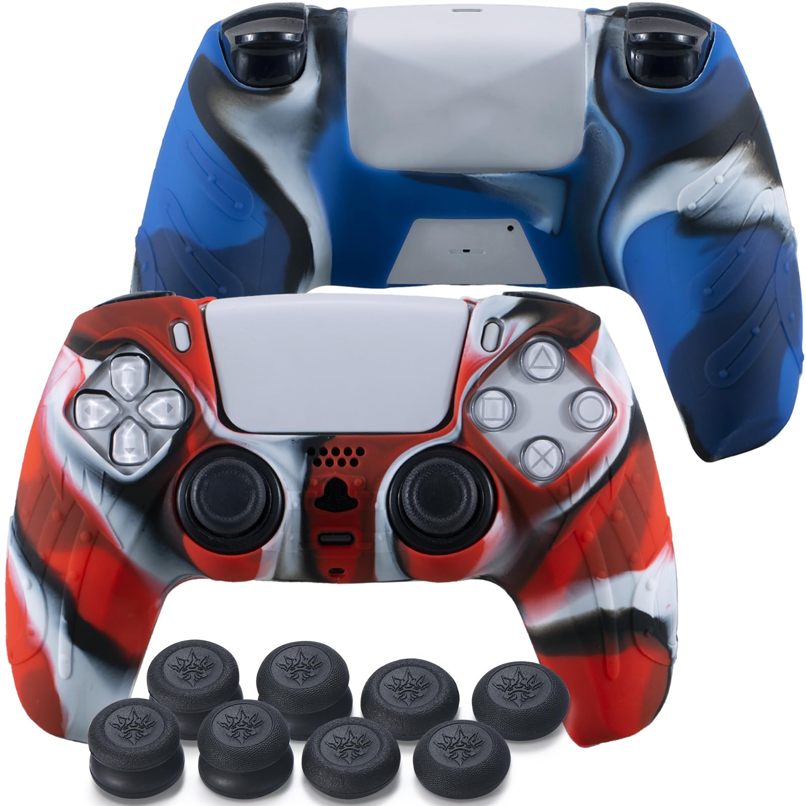 YoRHa Silicone Skin Valhalla Style for PS5 Controller x 2(Black) with Pro Thumb Grips x 8
