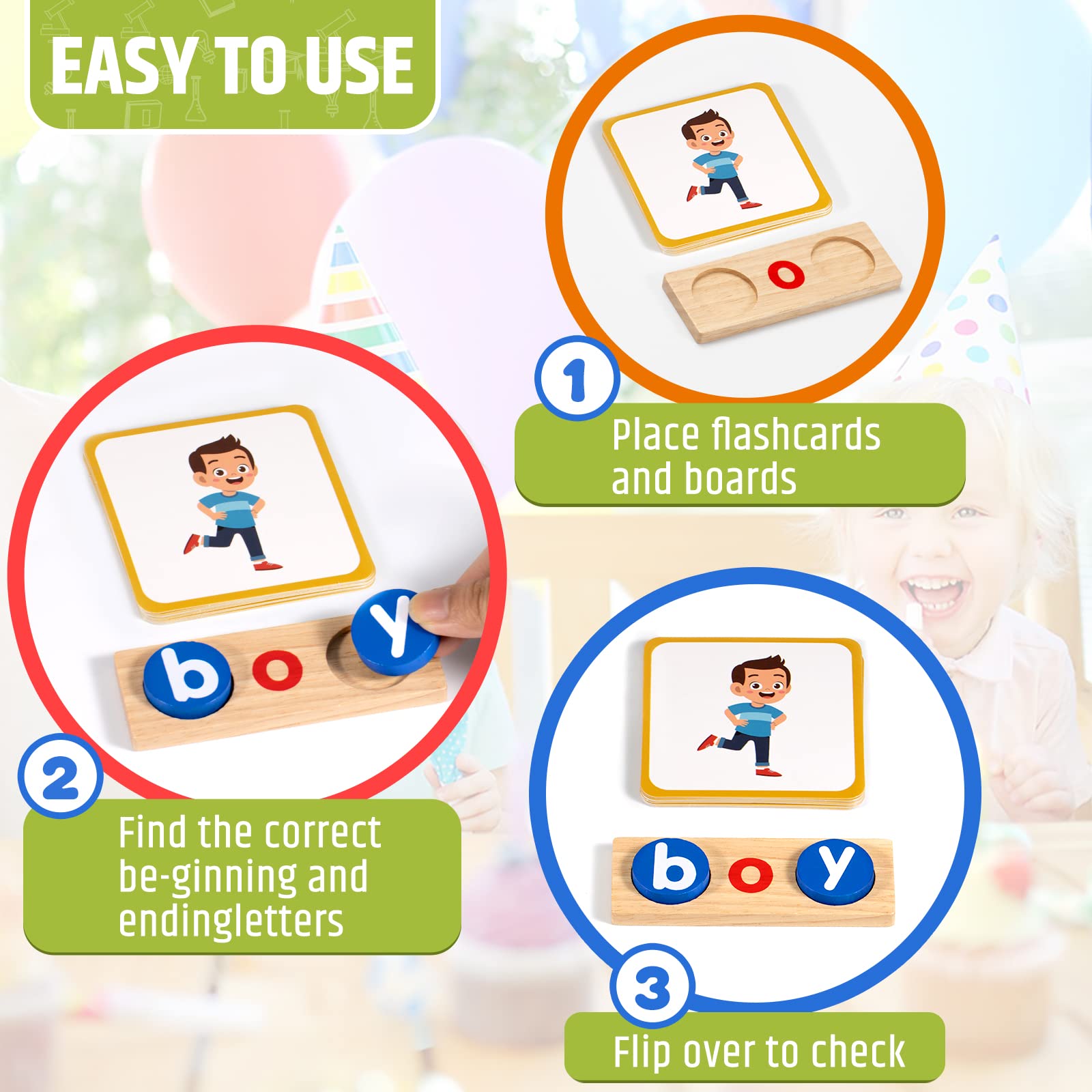 Wooden CVC Word Spelling Games, Educational Toys for 3-6 Years Old Kids,Kindergarten Learning Activities, See and Spell Learning Toys for Kids 3-5