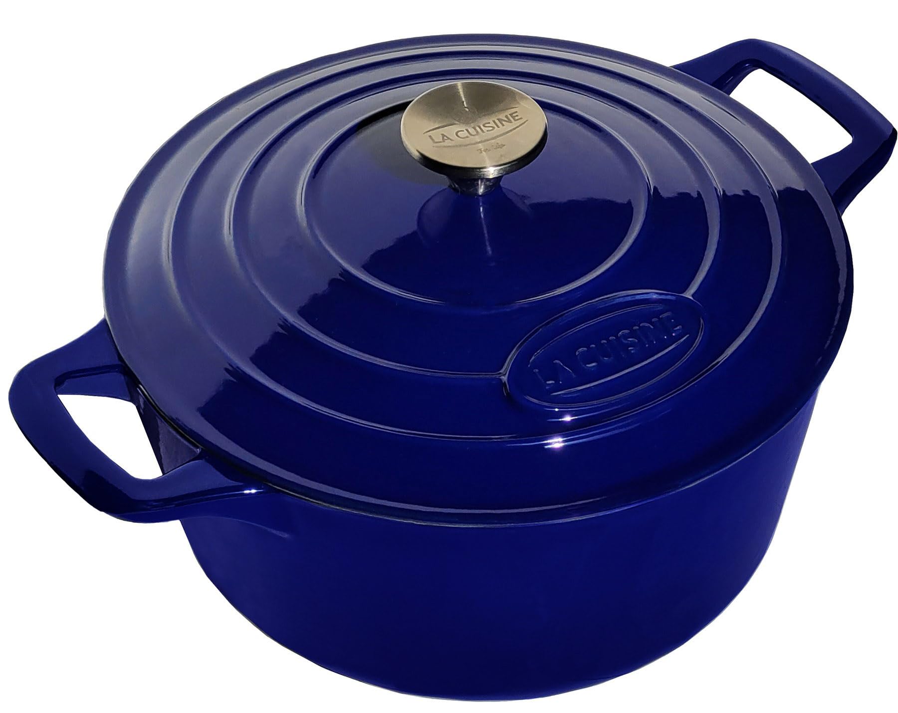 La Cuisine Enameled Cast Iron Dutch Oven Casserole Dish Pot with Lid, 5 QT 10.3โ Dia. Cream White Enamel Interior 2-tone Sapphire Enamel Coating Exterior Oven-Safe