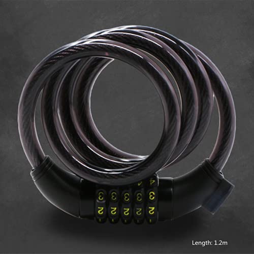 N / B Bike Lock Cable, 4 Feet High Security Combination Coiling Cable Lock, with 5 Digit Resettable Number and Mounting Bracket, for Bicycle Outdoors