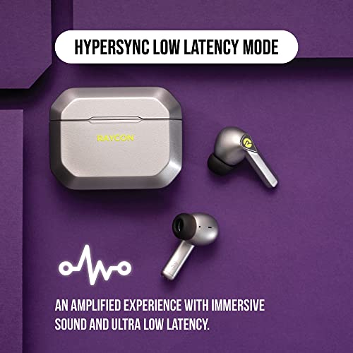 Raycon The Gaming Bluetooth True Wireless Earbuds with built in Mic, low latency, 31 Hours of Battery, Charging Case with Talk, Text, and Play, Bluetooth 5.0 (Jet Silver)