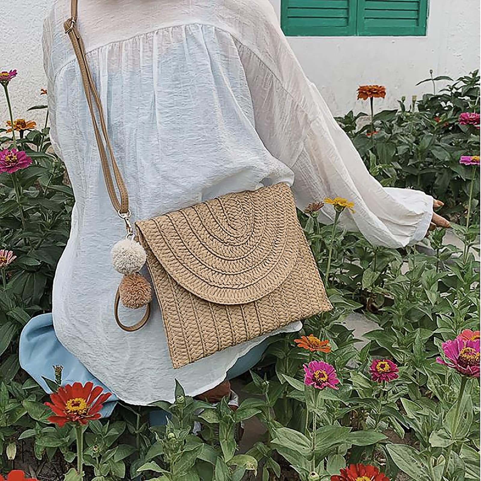 NVAAV Crossbody Bag Wristlet Clutch for Women, Medium Straw Purse for Summer Beach, Wallet Shoulder/Handbags